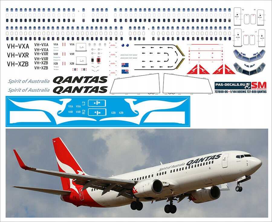 Boeing 737-800 QANTAS AIRLINES 1/144 - PAS-DECALS - 9693480155 ...