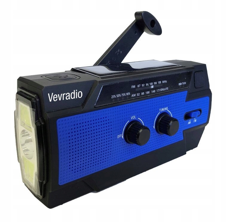 RADIO AWARYJNE NIEBIESKIE SOLARNE NA KORBKĘ AM FM SOS LATARKA 4000 mAh ...