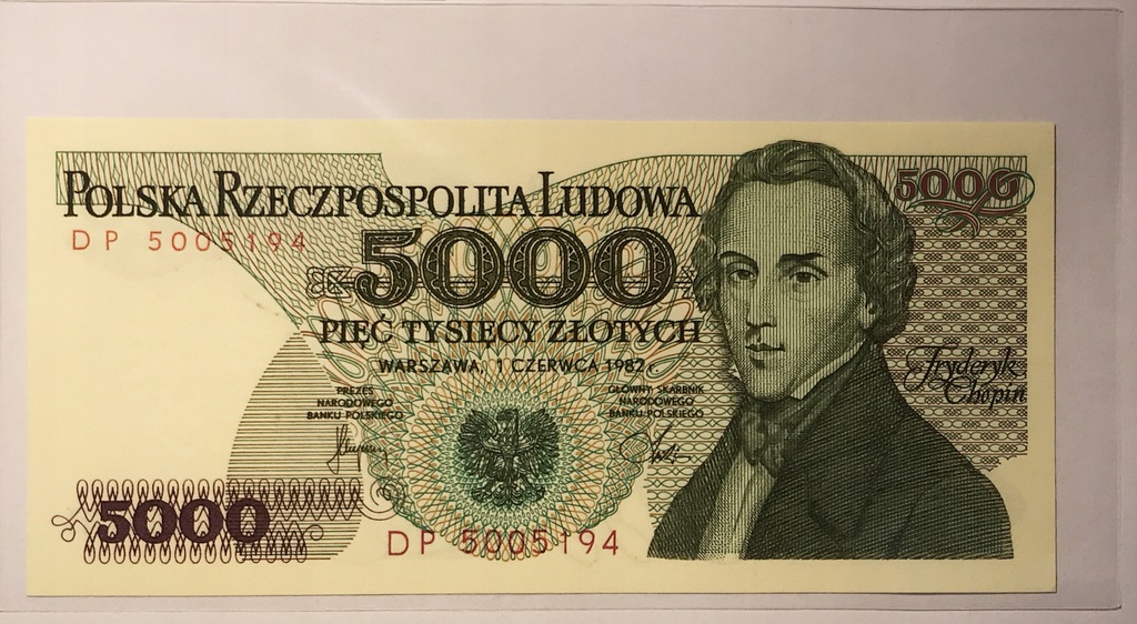 Banknot 5000 zł 1982 DP Fryderyk Chopin UNC PRL - 12421056132 ...