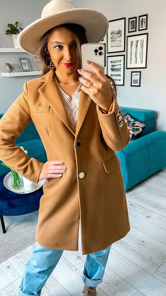 Płaszcz Polwar Wyspa Mody Dyplomatka camel 36 guzi - 11284450322 ...