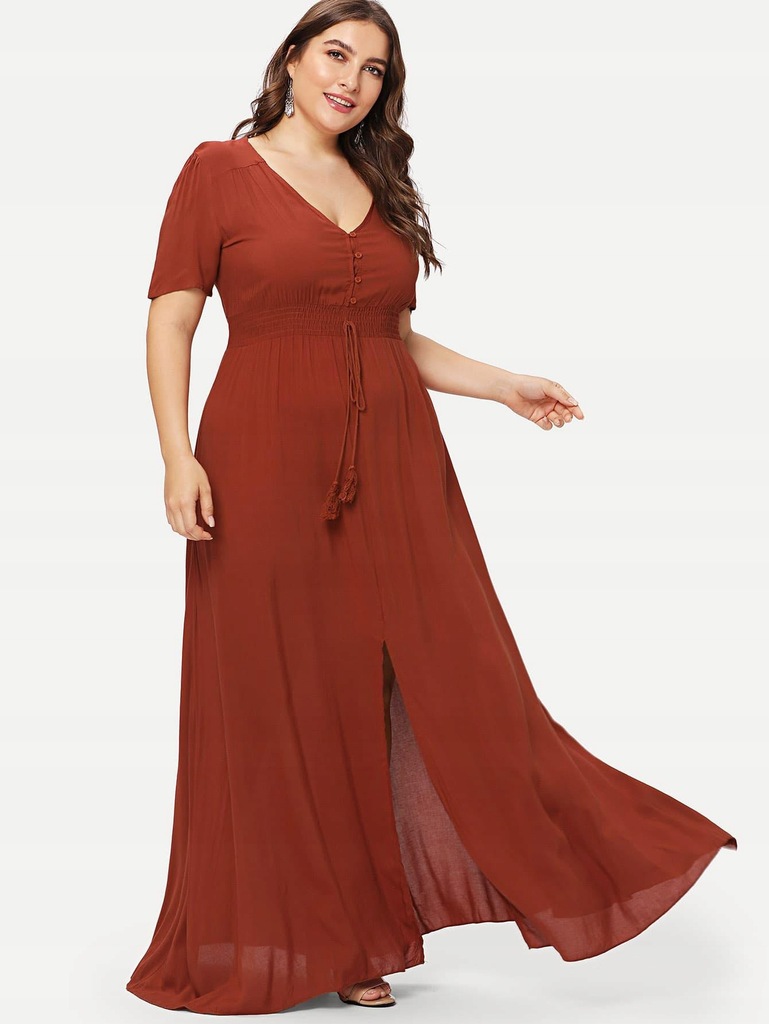 B03P004 SUKIENKA PROSTA BRĄZOWA MAXI SHEIN 48 - 12895252315 - oficjalne archiwum Allegro