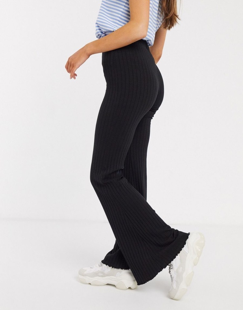 CZARNE PRĄŻKOWANE SPODNIE DZWONY DAMSKIE L XAF - 12073762537 ...