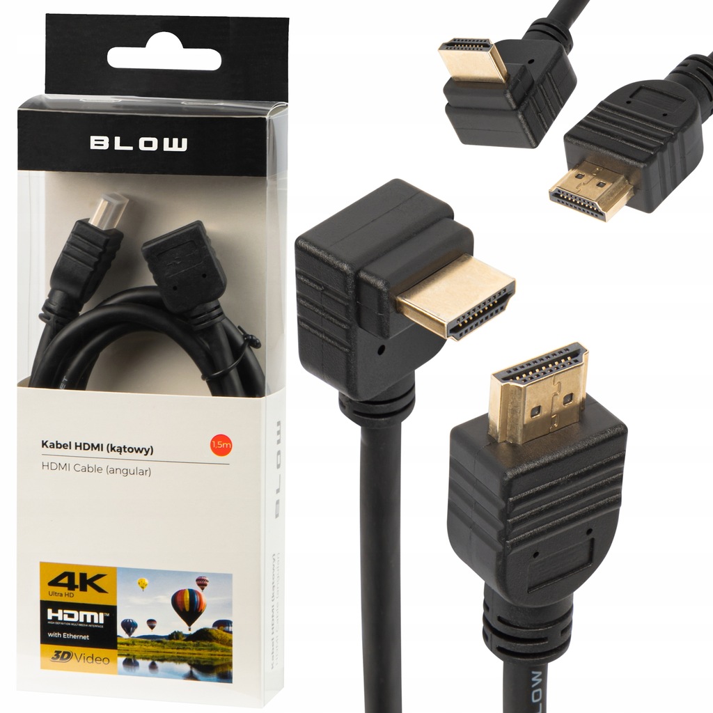 Kabel przewód HDMI BLOW 2.0 kątowy 90° HD 4K 1,5m - 14253342224 - oficjalne archiwum Allegro
