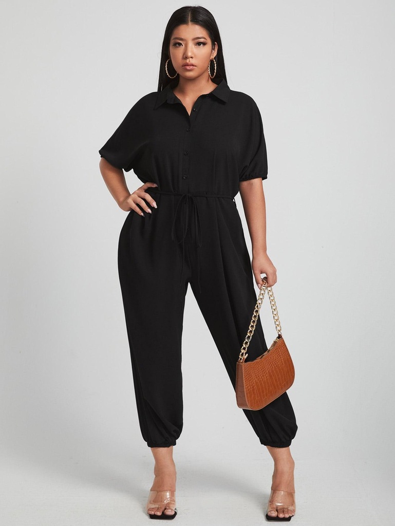 KOMBINEZON CZARNY KLASYCZNY LUŹNY PROSTY GŁADKI ZAPINANY SHEIN 4XL - 14978623179 - oficjalne ...