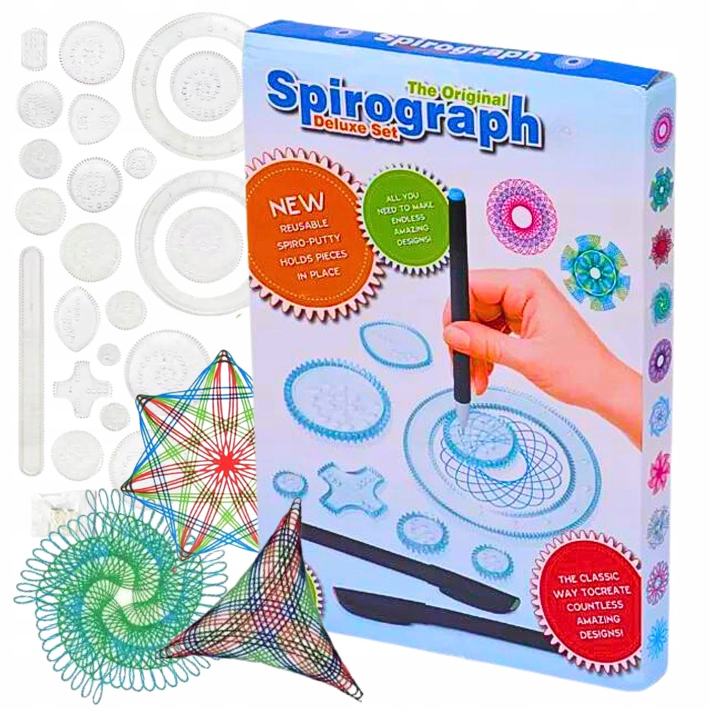 SPIROGRAF ZESTAW DO RYSOWANIA PREZENT XXL 30 ELEMENTÓW ZESTAW ...