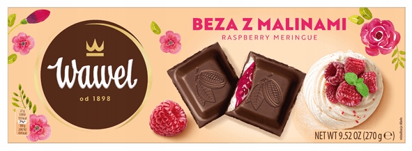 WAWEL Czekolada Nadziewana BEZA Z MALINAMI 270g - 13726674107 - oficjalne archiwum Allegro