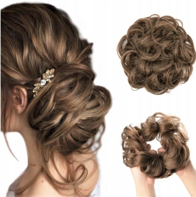 Kok koczek dopinany gumka włosy treska BRĄZ z PL - 9923917903 ...