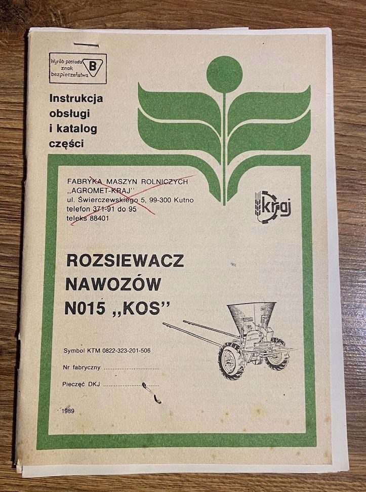 Katalog części i instrukcja rozsiewacz nawozów N015 KOS - 16722398167 ...