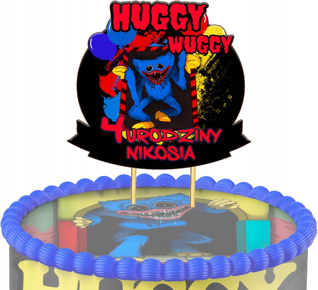 Topper Urodzinowy na TORT z HUGGY WUGGY + Imię HORROR POPPY PLAYTIME ...