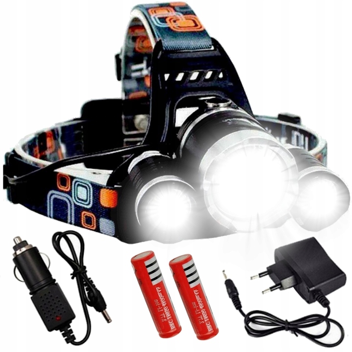 MOCNA LATARKA CZOŁOWA 3 x LED T6 CREE CZOŁÓWKA AKU - 11968653157 - oficjalne archiwum Allegro