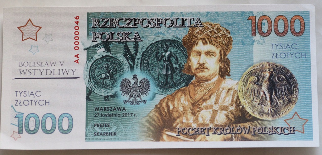Banknot 1000 zł Bolesław V Wstydliwy -nakł 50 szt. - 13379610993 ...
