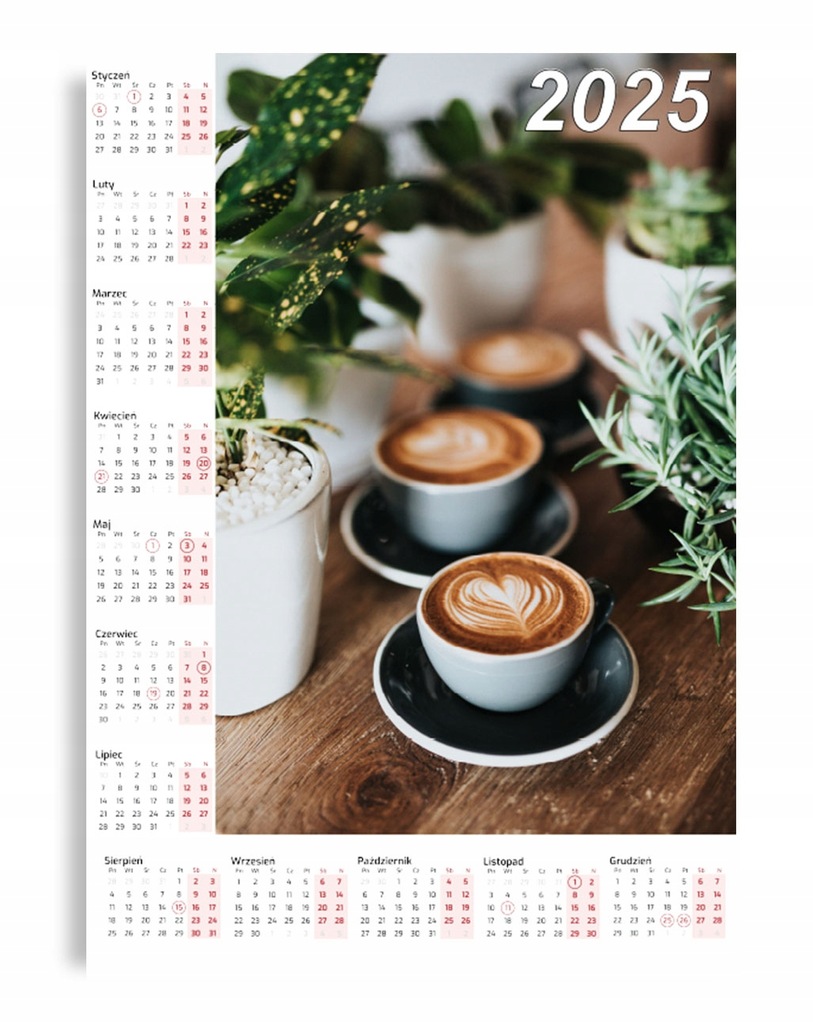 KALENDARZ PLAKATOWY A4 KAWA 14 2025 ELEGANCKI NA PREZENT - 16925105619 - oficjalne archiwum Allegro