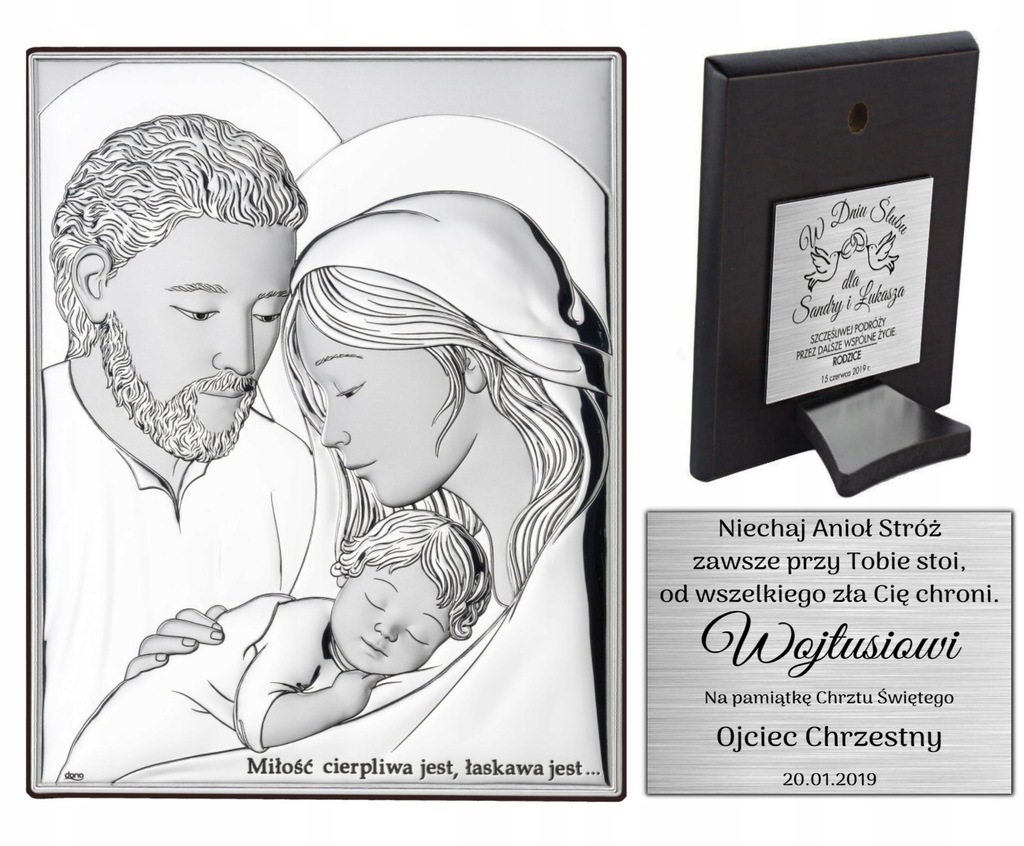 SREBRNY OBRAZ RODZINA ŚWIĘTA PAMIĄTKA ŚLUB GRAWER - 8603003679 - oficjalne archiwum Allegro