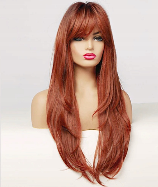 PERUKA RUDA Z GRZYWKĄ długa, prosta, gratis czepek - 12091002501 ...