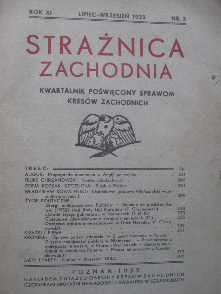 Kresy zachodnie STRAŻNICA ZACHODNIA numer 3 z 1932 - 10971078733 - oficjalne archiwum Allegro