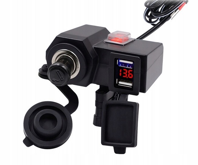 Motocyklowe Gniazdo zapalniczki 2xUSB + Woltomierz - 12800971708 - oficjalne archiwum Allegro