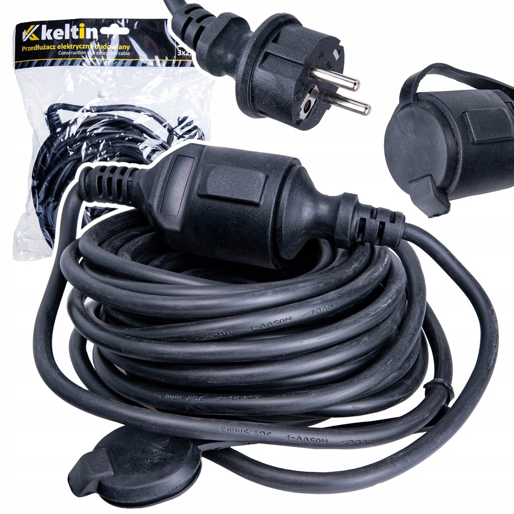 PRZEDŁUŻACZ BUDOWLANY 10M OGRODOWY 3X2,5MM IP44 230V 16A CZARNY Z KLAPKĄ - 16887771536 ...