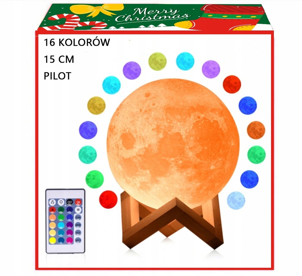 LAMPKA NOCNA KSIĘŻYC 3D MOON LIGHT Z PILOTEM RGB - 10995840381 - oficjalne archiwum Allegro