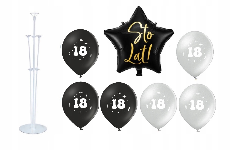 Stojak na 18 urodziny Osiemnastka Balony Dekoracje - 12729011887 - oficjalne archiwum Allegro