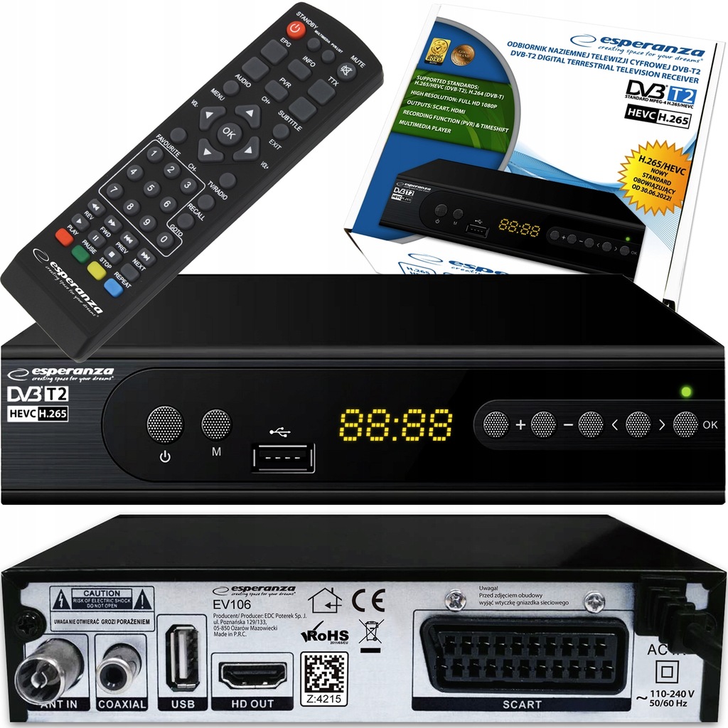 DEKODER TUNER TV NAZIEMNEJ HD DVB-T DVB-T2 + WiFi - 12015722060 ...