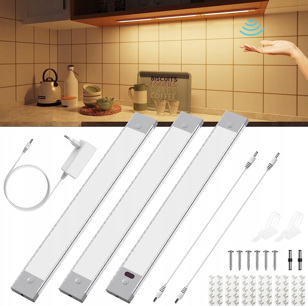 LED pod szafkę kuchenną ciepła biel 2700k 30cm*3 - 14352440645 ...