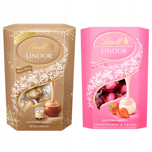 Lindt pralinki LINDOR truskawkowe z białą czekoladą i Irish Cream 400g ...