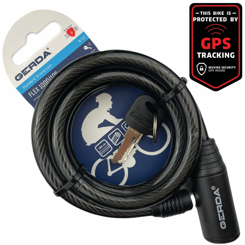 Zapięcie rowerowe GERDA FLEX 100 cm linka na klucz - 12110988516 - oficjalne archiwum Allegro