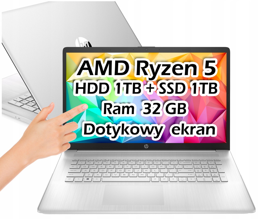 Laptop HP 17 Ryzen 5 32GB 1TB+1TB SSD Win 11 Dotyk - 13483348191 - oficjalne archiwum Allegro