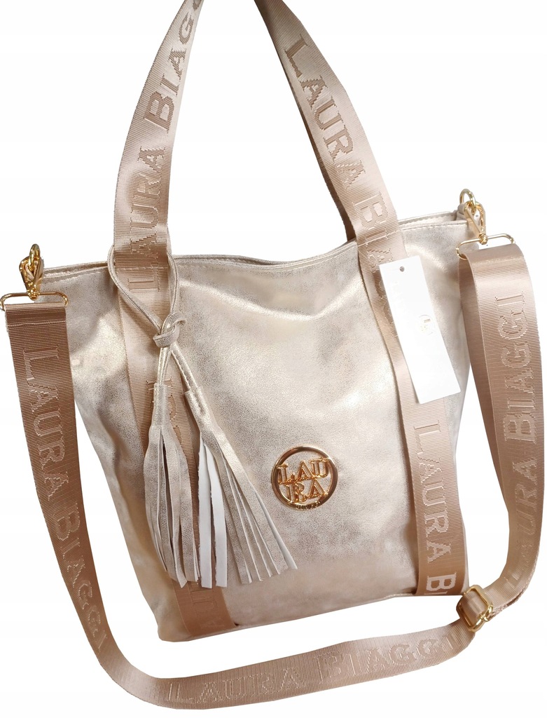 LAURA BIAGGI torebka ZŁOTA A4 shopper ZŁOTY POŁYSK - 13861894498 - oficjalne archiwum Allegro