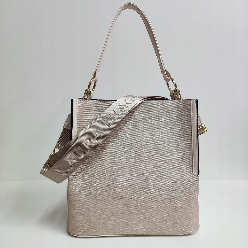 Torebka shopper Laura Biaggi beż złota listonoszka - 12195799506 - oficjalne archiwum Allegro