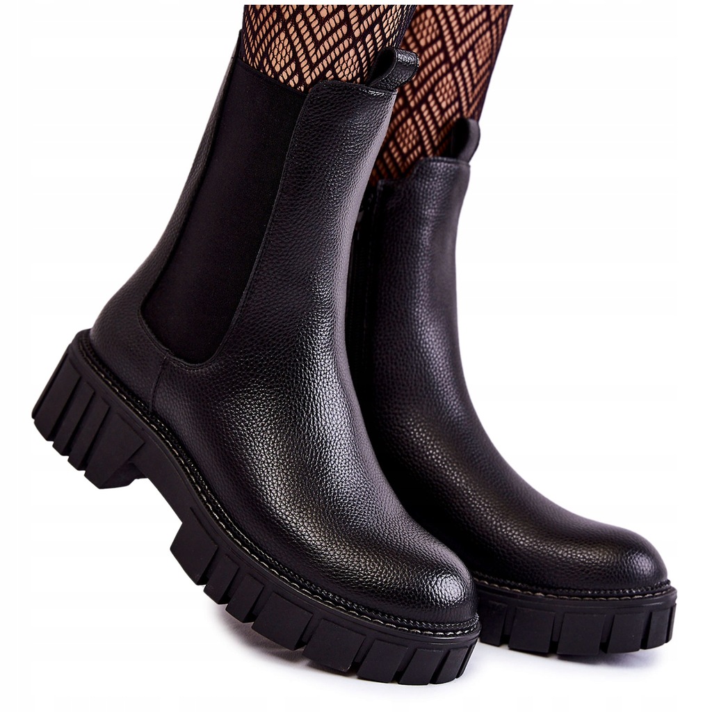 SKÓRZANE DAMSKIE BOTKI NA PLATFORMIE CZARNE 41 - 12704976991 ...