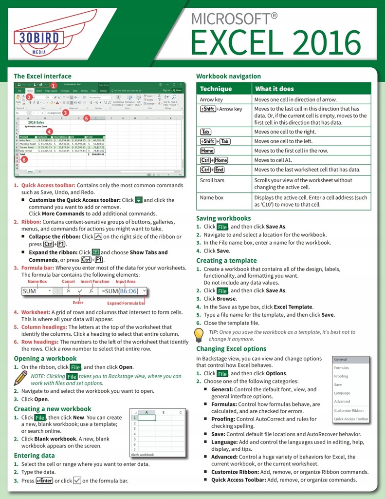 Microsoft Excel 2016 Quick Reference Card - 11855832002 - oficjalne archiwum Allegro
