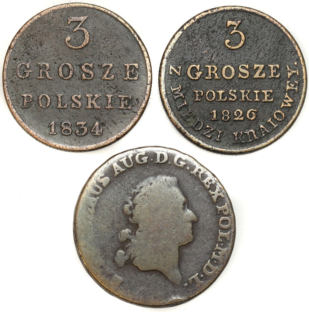 Trojak (3 grosze) 1791, 1826, 1834, zestaw 3 monet - 15294128437 ...
