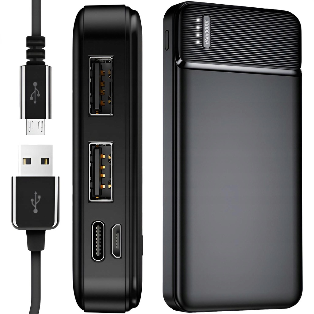 MOCNY POWERBANK 10000 mAh 4 PORTY KABEL POWER BANK - 13146939614 - oficjalne archiwum Allegro