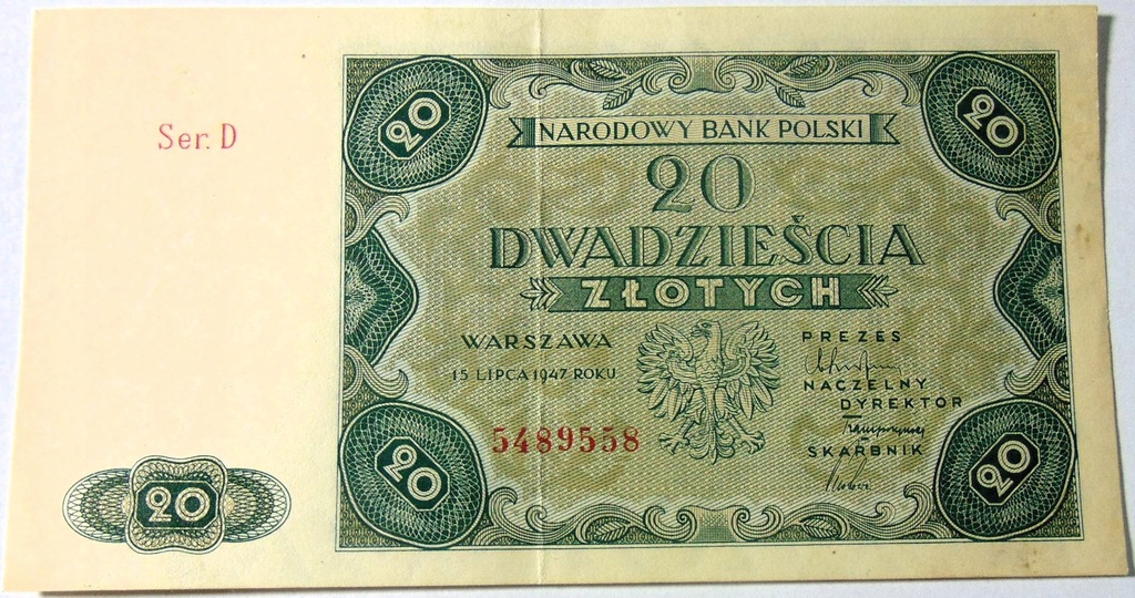 1947 20 zł Dwadzieścia złotych, Ser. D (2) - 14843878877 - oficjalne archiwum Allegro