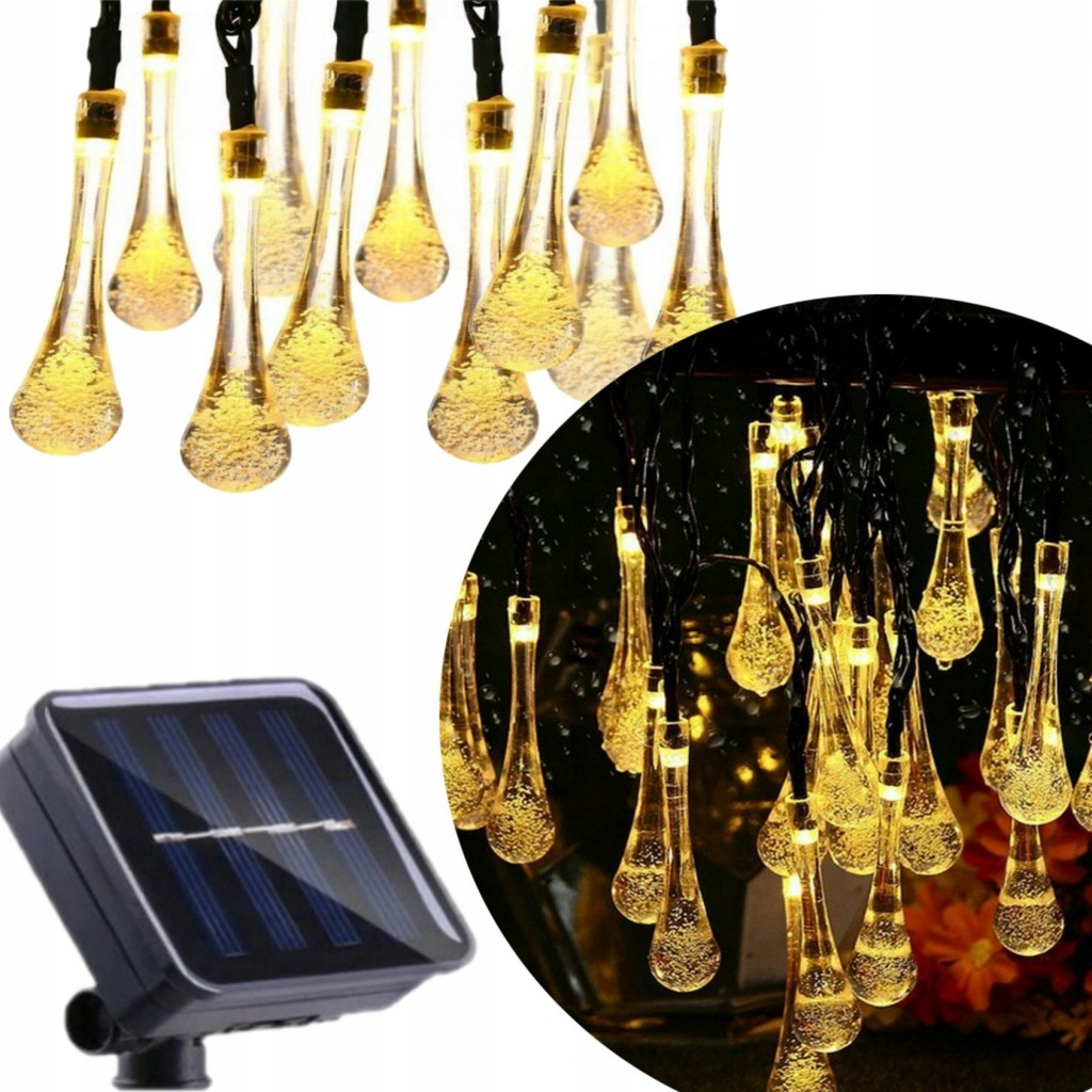 Girlanda solarna świecące lampki LED sople krople - 13036403572 - oficjalne archiwum Allegro