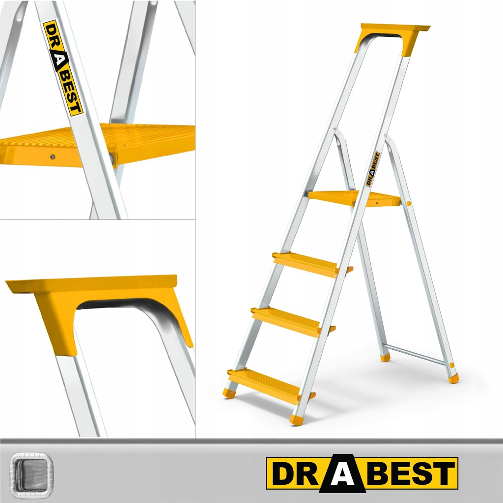 Drabina aluminiowa PRO jednostronna 4 stopniowa żółta DRABEST 150kg ...
