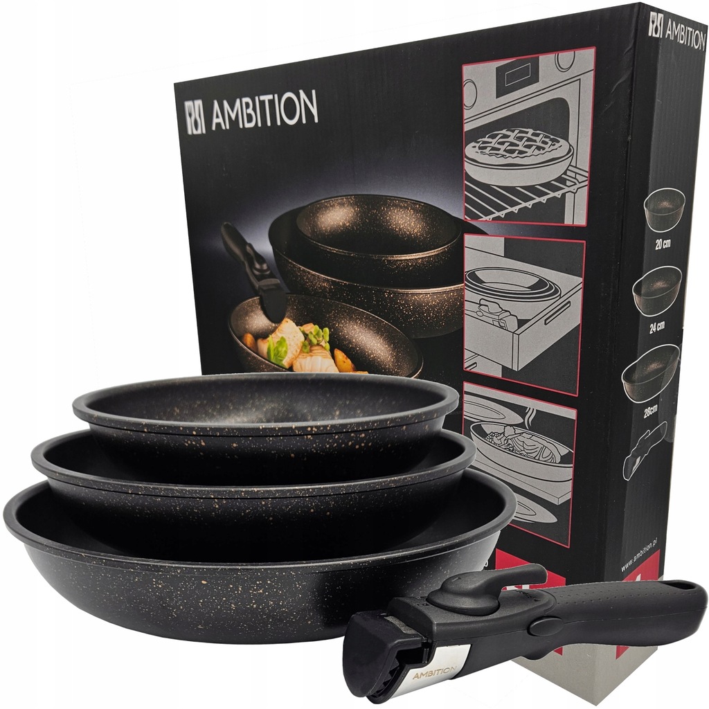 ZESTAW patelni AMBITION GOLD rączka INDUKCJA 4el - 13280623539 - oficjalne archiwum Allegro