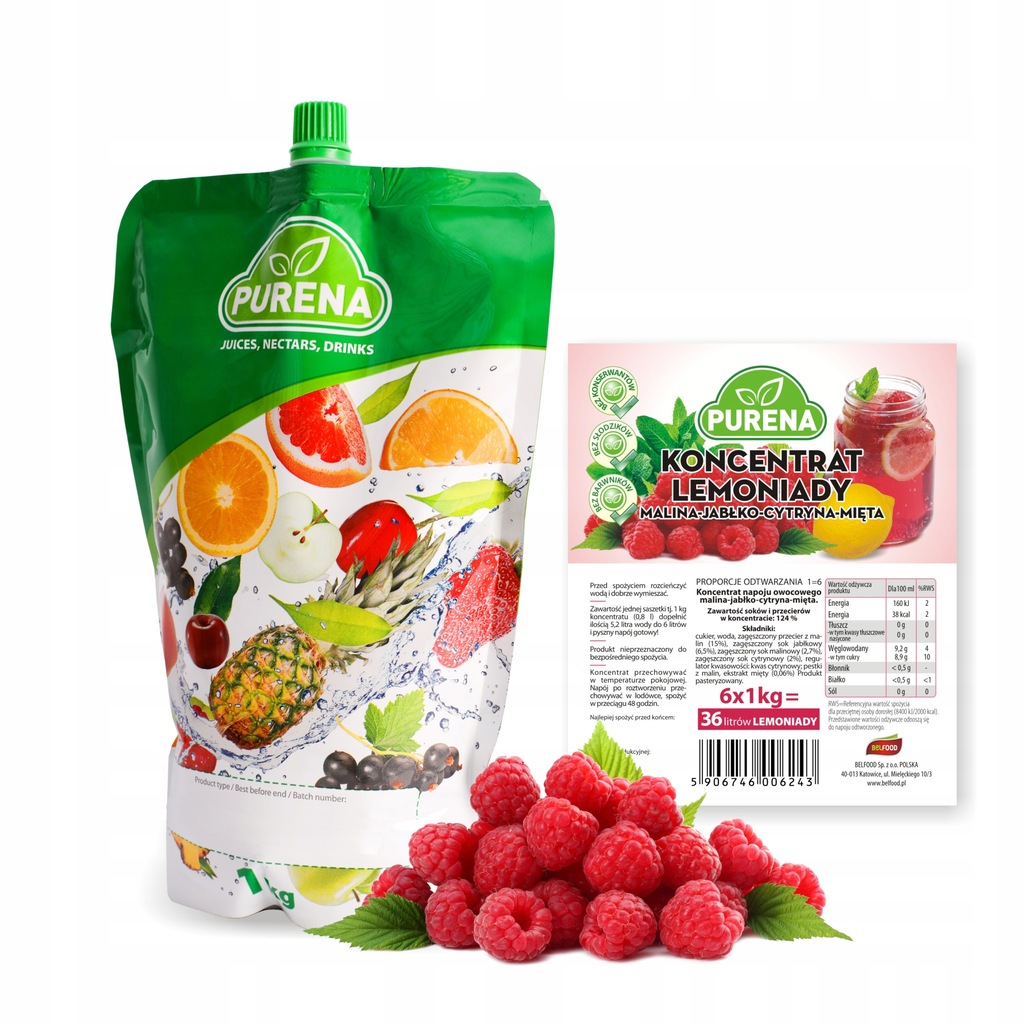 Lemoniada malina-cytryna-mięta (konc)PURENA 6l/1kg - 11078398525 - oficjalne archiwum Allegro