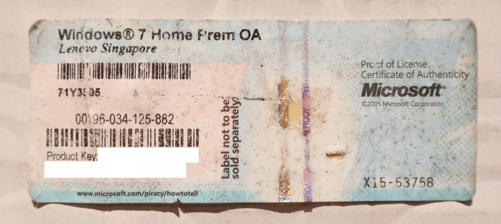 Naklejka Windows 7 HOME Prem OA LENOVO klucz - 14437797239 - oficjalne ...