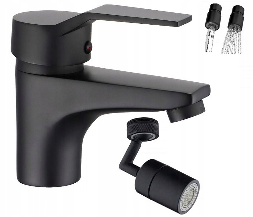 Bateria umywalkowa czarna black mat + perlator 2-F - 12229767156 ...