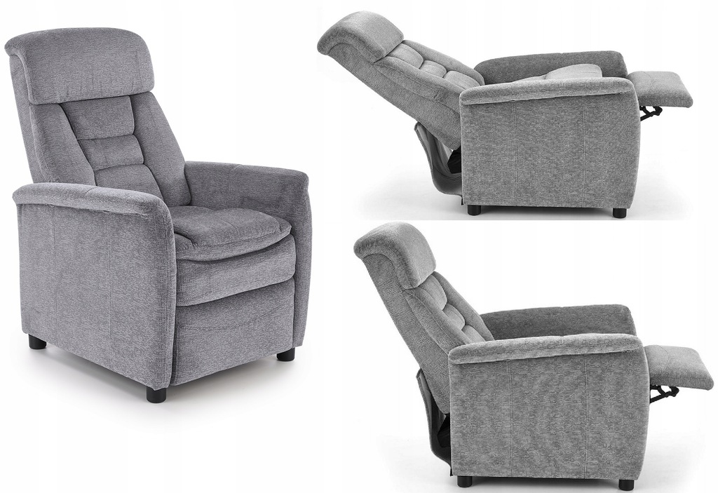 Fotel Wypoczynkowy Rozkładany z Funkcją Spania do Salonu Szary Jordan ...