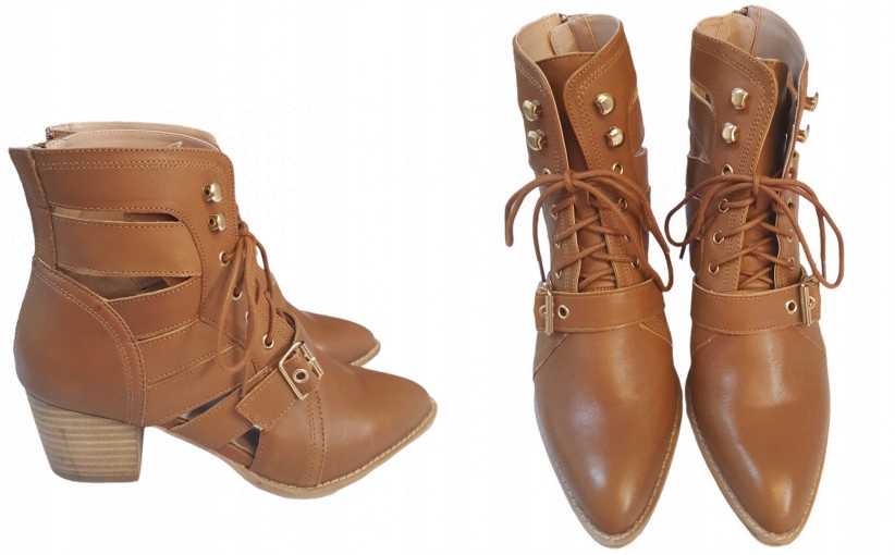 PIER ONE BOTKI BRĄZOWE SKÓRZANE NA OBCASIE 39 ZD05 - 12491654443 ...