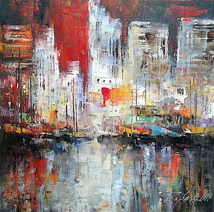 ZAJKOWSKI art deco nowy obraz olejny na płótnie recznie malowany RED ...