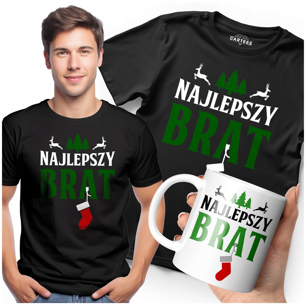 KOSZULKA MĘSKA ZESTAW ŚWIĄTECZNY DLA BRATA NAJLEPSZY BRAT KUBEK ŚWIĘTA - 14789072795 - oficjalne ...