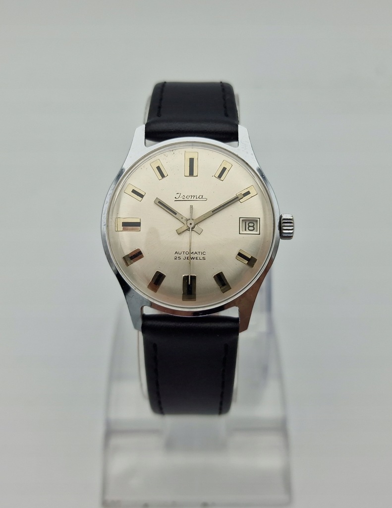 PIĘKNA STALOWA ISOMA AUTOMATIC 25 JEWELS LATA 60-TE - IDEAŁ ...