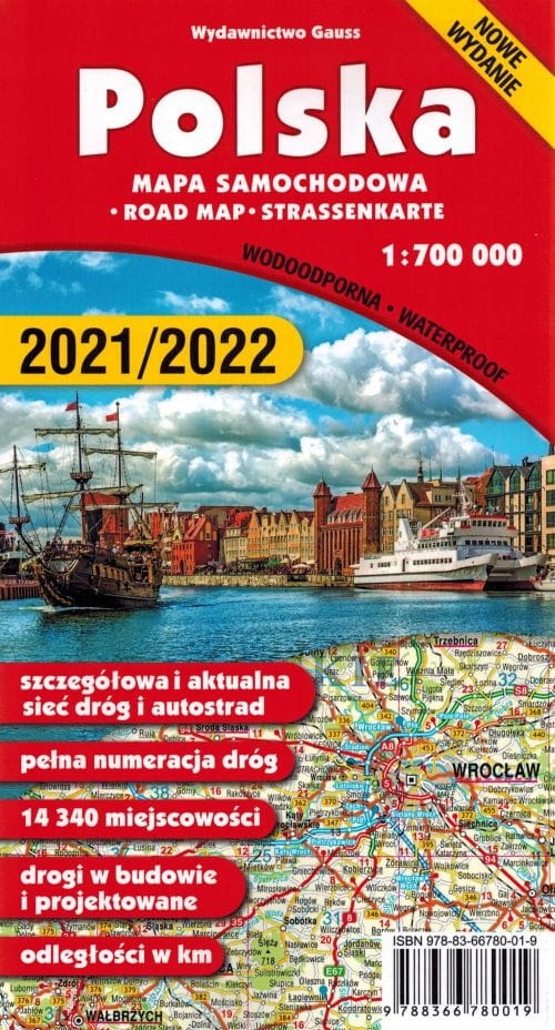 POLSKA MAPA LAMINOWANA SAMOCHODOWA 2021/2022 GAUSS - 10132307452 - oficjalne archiwum Allegro
