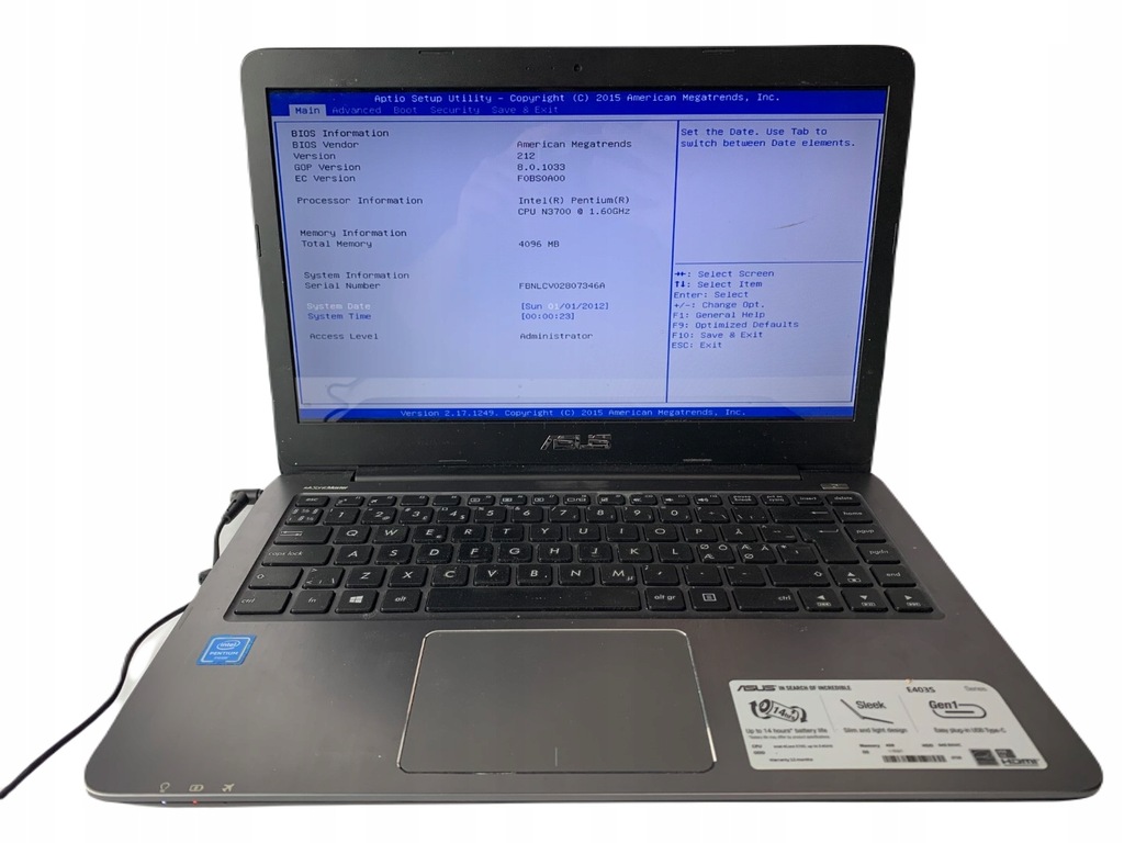 ASUS E403S Pentium N3700 4GB BIOS OK XN247 - 13360972754 - oficjalne ...