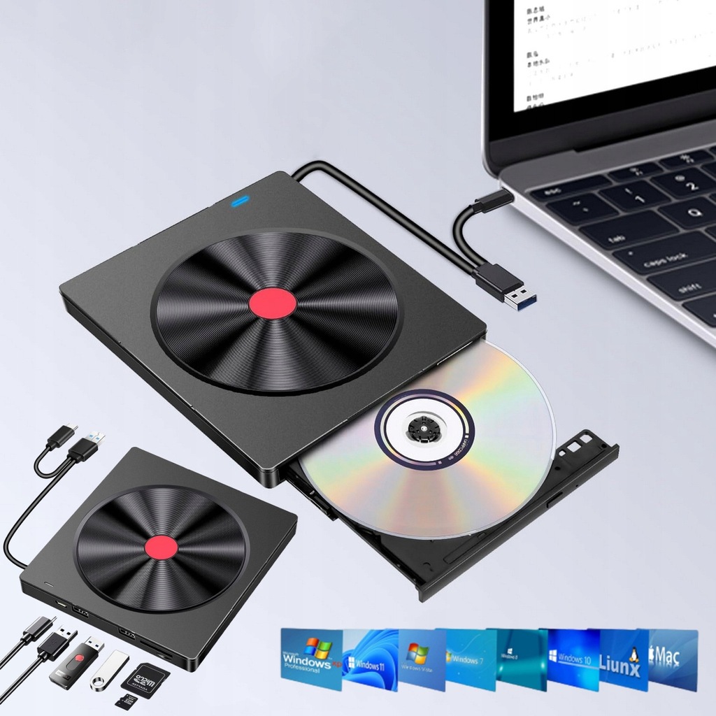 NAPĘD ZEWNĘTRZNY CD-R DVD USB Nagrywarka Do Laptopa PC Odtwarzacz ...