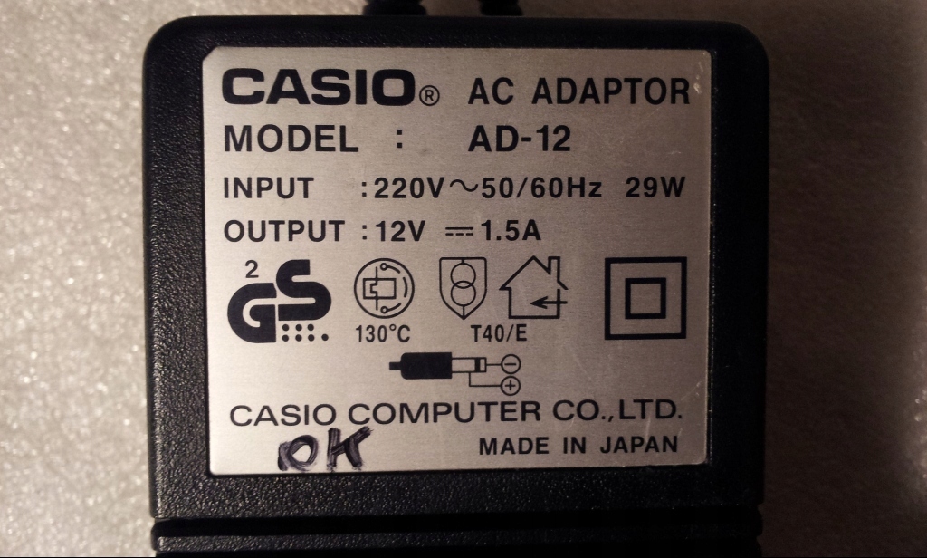 oryginalny zasilacz CASIO AD-12 12V 1,5A keyboard - 12501799420 ...